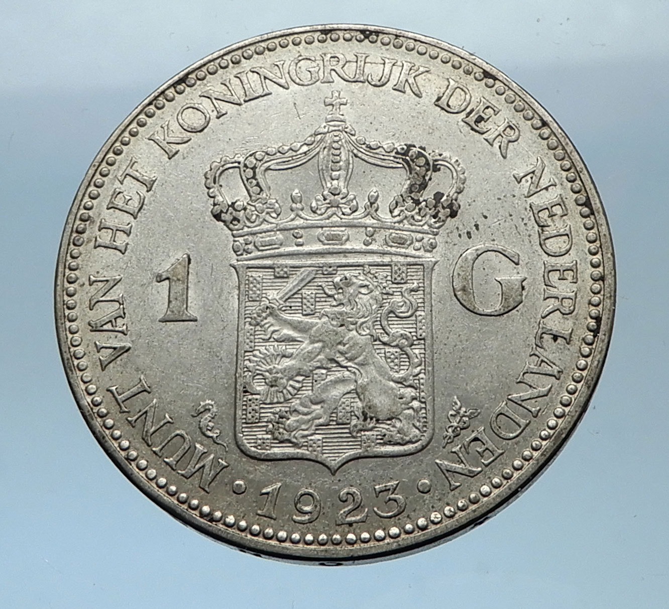 1923 Netherlands Kingdom Queen WILHELMINA 1 Gulden Authentic Silver ...