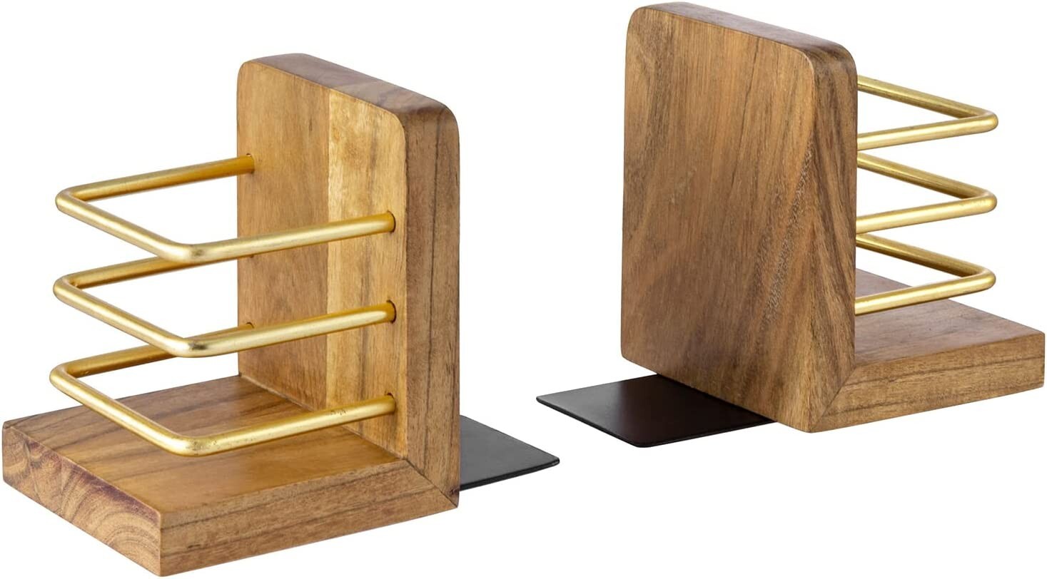 Wood and Metal Wire Decorative Bookend with Slot Storage for Pens ...