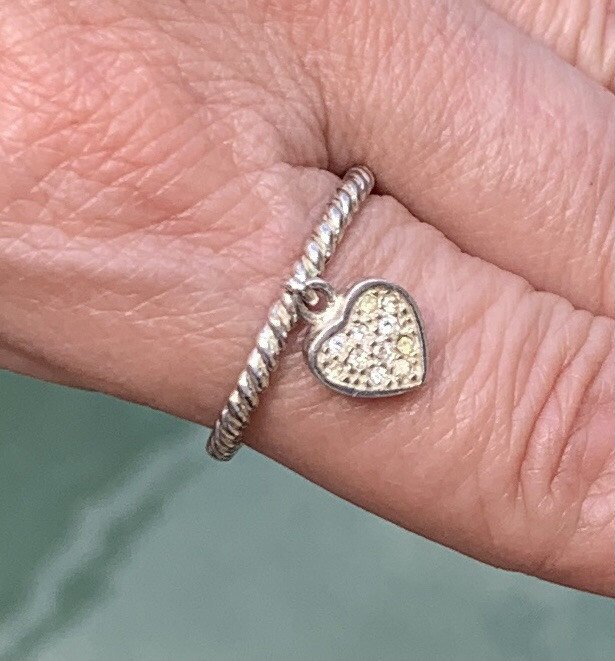 Silver plated rope style ring with 2-sided heart charm, size 9 | eBay