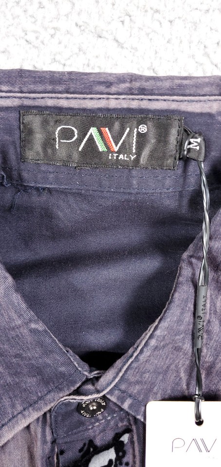 Pavi Italy Gray Blue S/S Modern Graphic Button Up Shirt M5940 Mens L ...