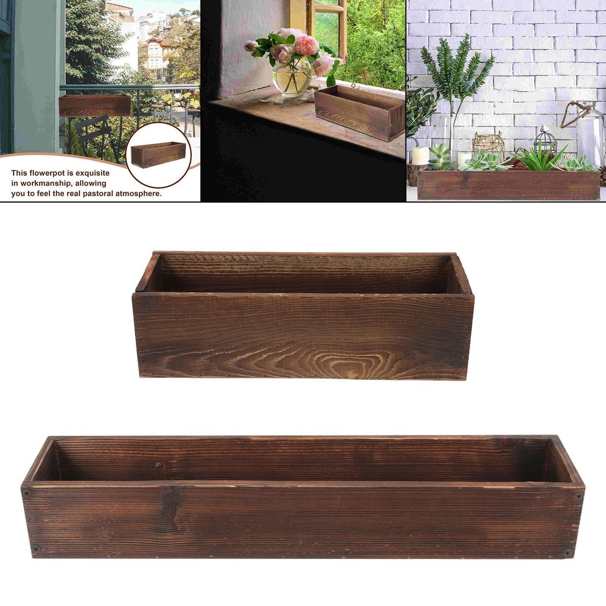 Wooden Planter Box Centerpiece Natural Wood Planter Box, Decorative