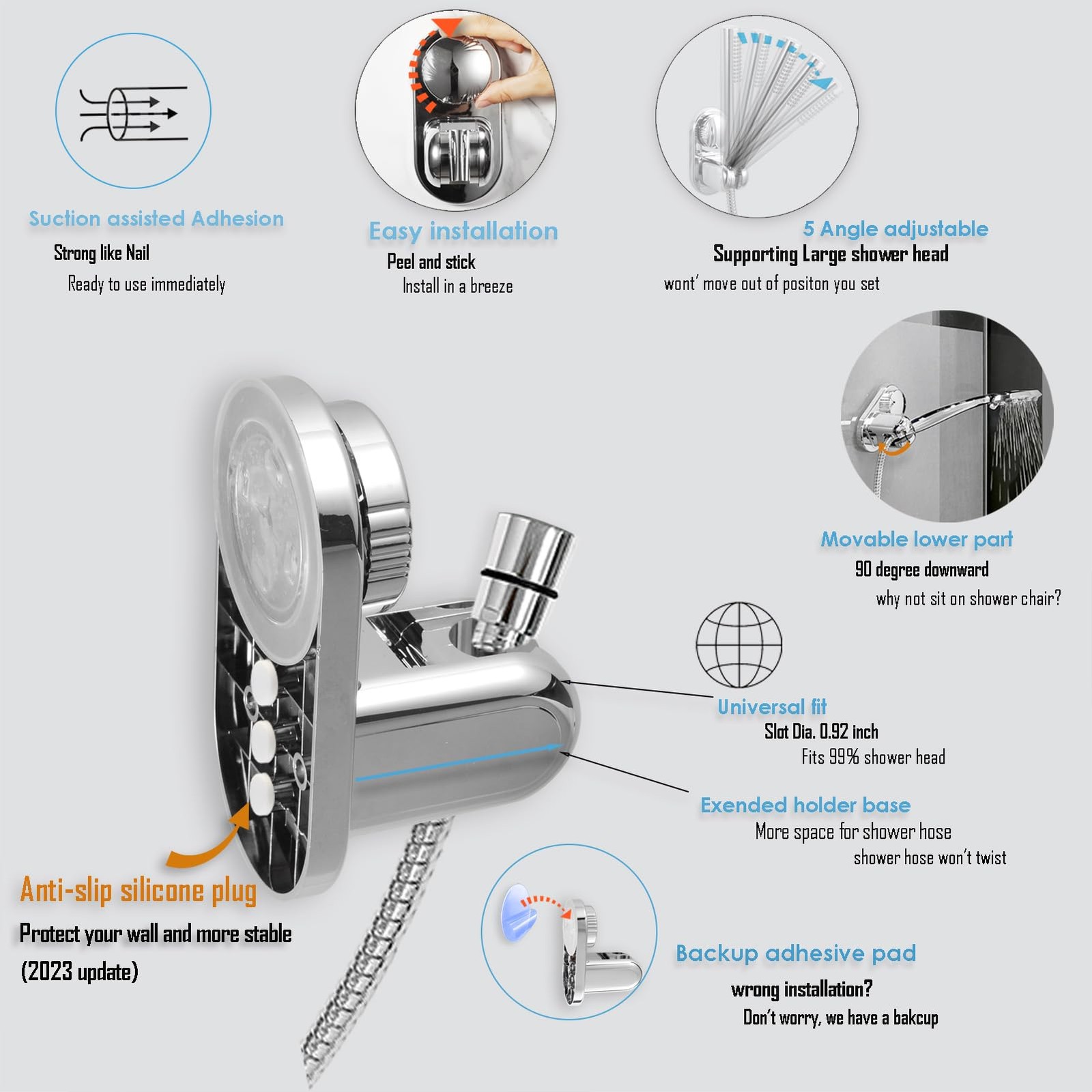Handheld Shower Head Holder - 5 Positions Adjustable + 90° downwards ...
