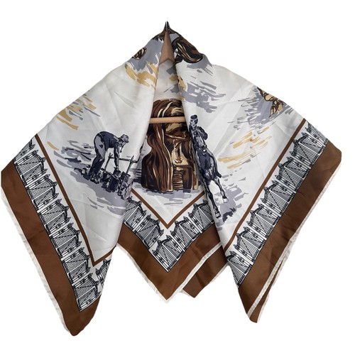 The 21 Club Ray Strauss NYC Restaurant Scarf Western Cowboy Brown Ivory ...