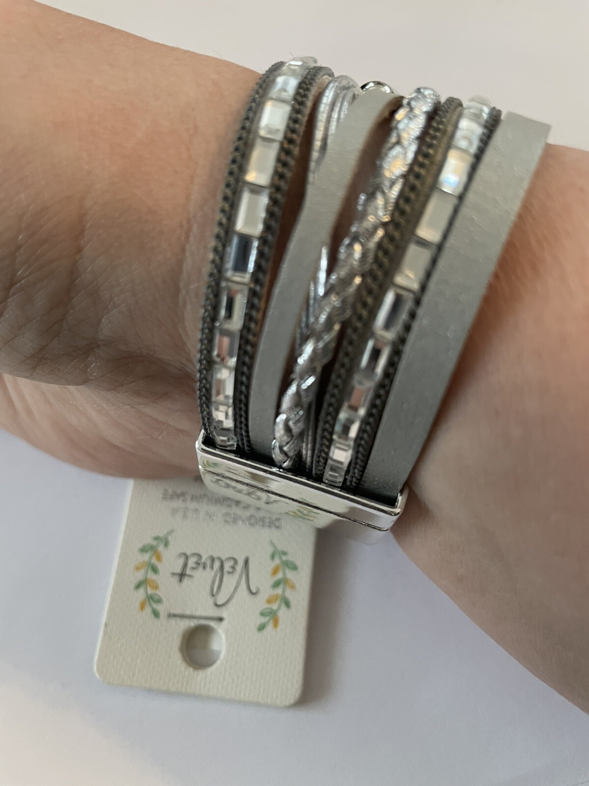 Velvet Multi Strand Gray Cuff Bracelet Magnet Clasp 7" Cuff NEW! | eBay