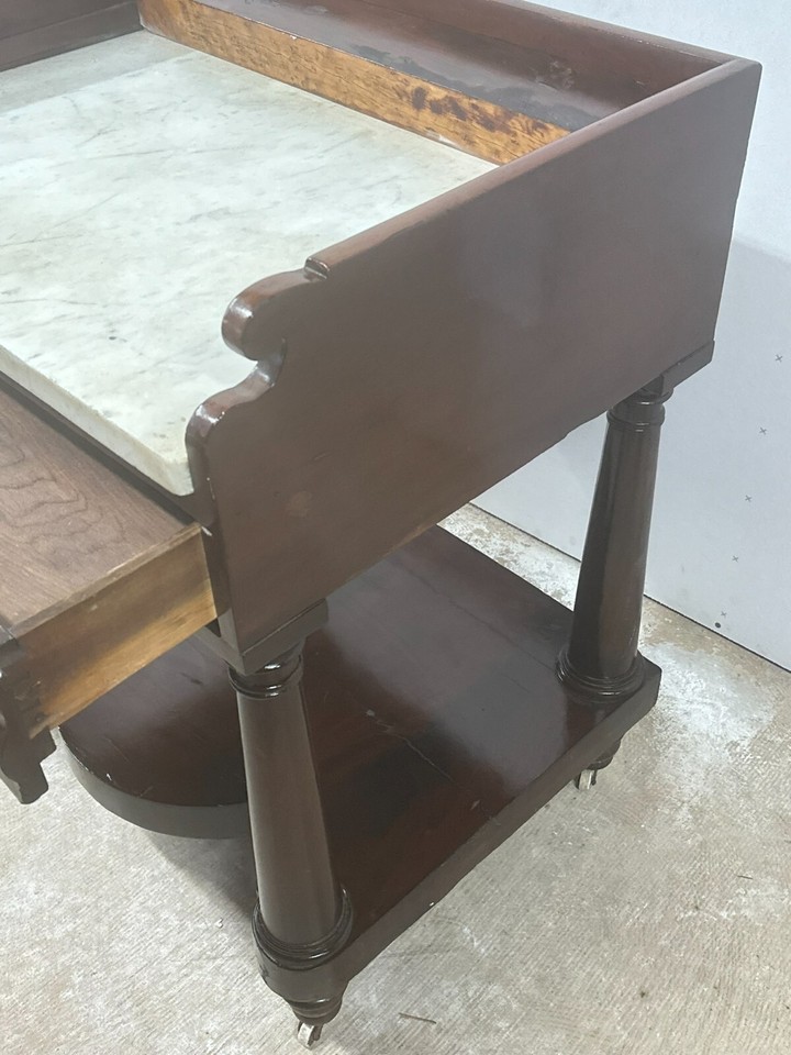 Antique NY Empire classical mixing table 1830 marble top stand mahogany ...