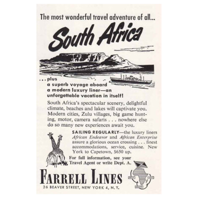 1950 Farrell Lines: South Africa Vintage Print Ad | eBay