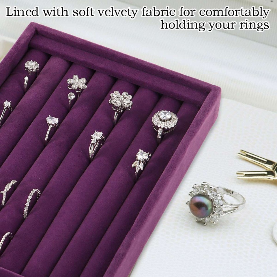 Large Velvet Jewelry Ring Display Organizer Tray Holder Box Earring ...