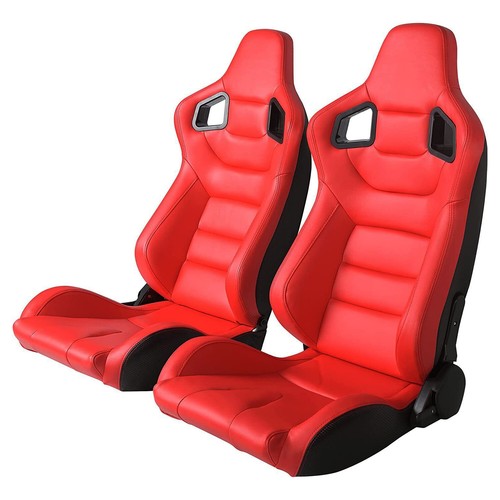 2PCS Racing Seats Sport Bucket PU Leather Reclinable Seats W/2 Sliders ...