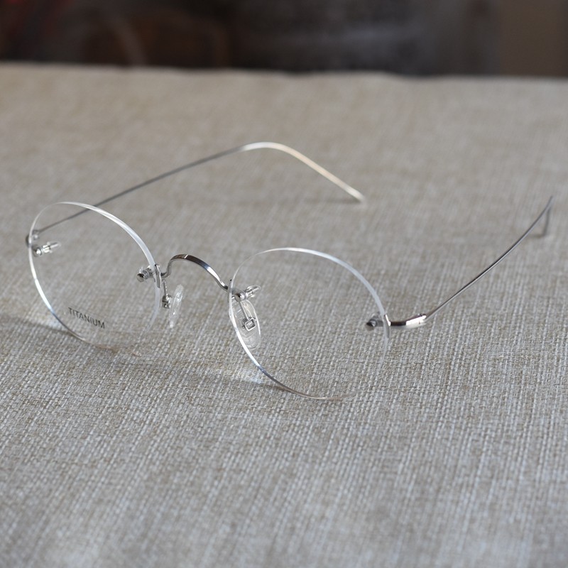 Titanium Rimless eyeglasses Steve Jobs Men's Round eyewear clear ...