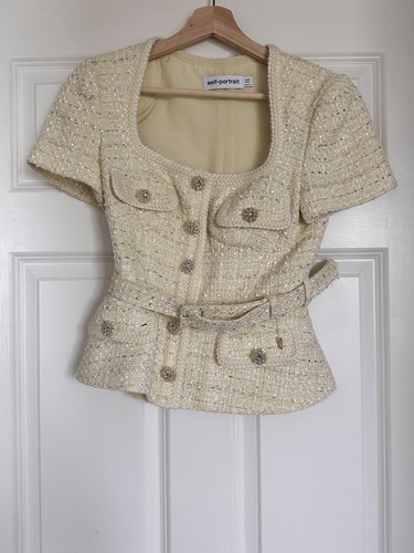 NWOT Self-Portrait Yellow Tweed Jacket Top UK8 | eBay UK