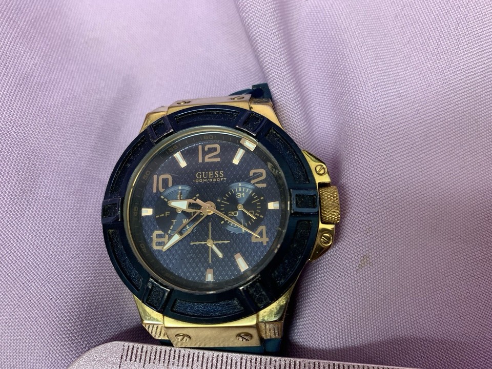 Guess Waterpro Chronograph Watch Men 45mm Gold Tone New Battery! Runs ...