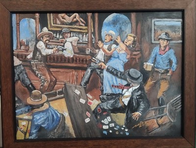 Original Western Acrylic Painting "Trouble at the Silver Spur" | eBay