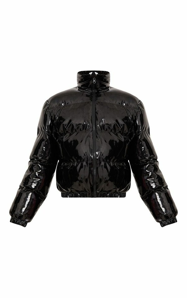 Women Shiny Wet Look Vinyl Thick Puffer Padded Quilted Cropped Short ...