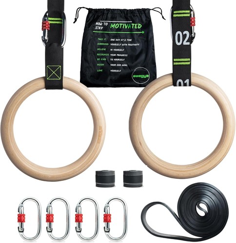 Gymnastic Rings with Adjustable Straps, 1.1″ Olympic Rings ...