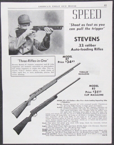 Vintage 1952 Stevens 85 / 87 Rifle Gun Print Ad | eBay