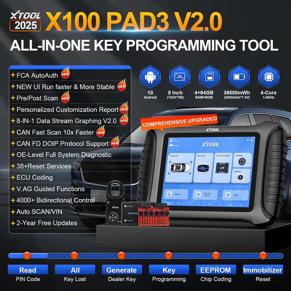2025 XTOOL X100PAD3 Auto Key Programmer Diagnostic Scanner ECU Coding ...