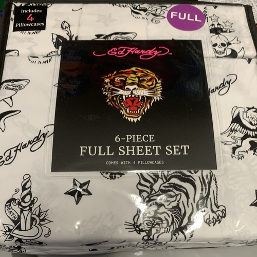 Ed Hardy 6-piece sheet set, Full Size , New, Tattoo Roses, Skulls ...