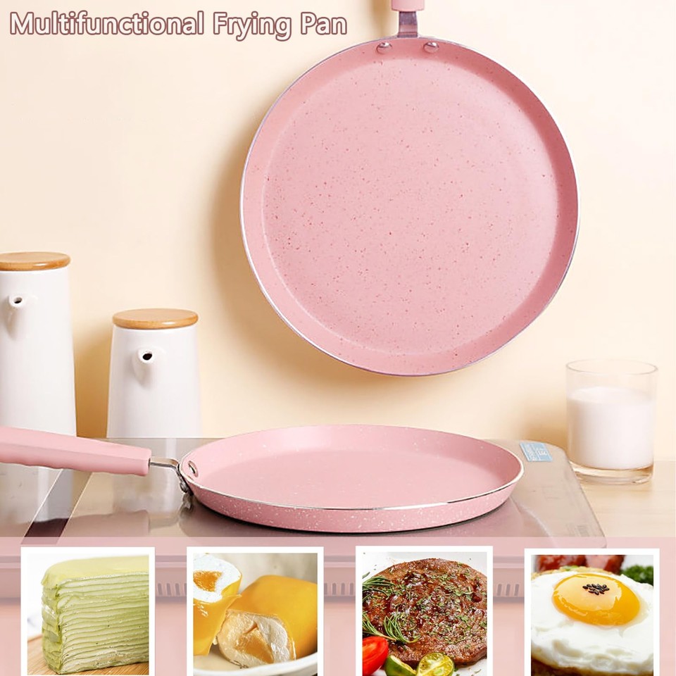 Nonstick Frying Pan Set 3 Piece Pots and Pans Pink Kitchen Cookware ...