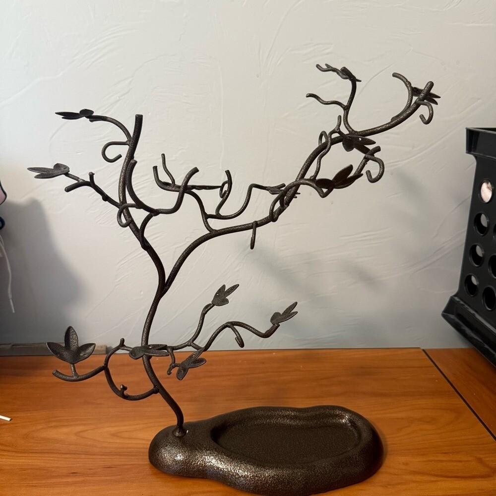 Cast Iron Brass Large Jewelry Tree Earring Holder Ring Dish Heavy Duty ...