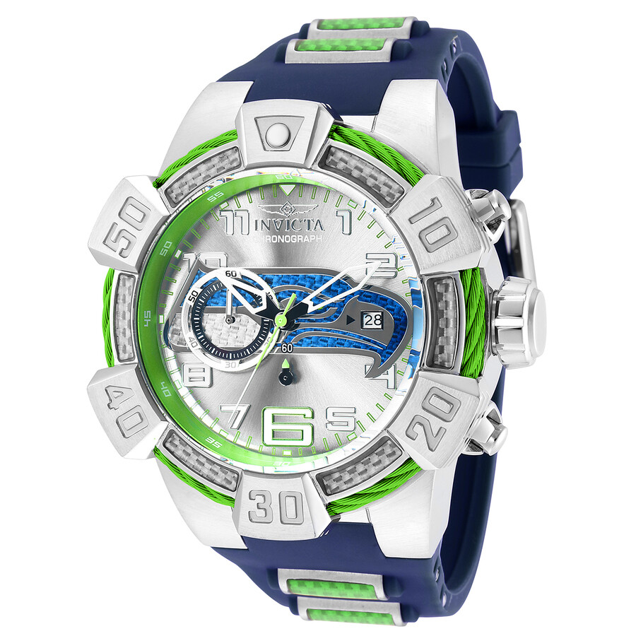 Invicta NFL Seattle Seahawks Men Silver-tone Dial Men's Silicone Watch ...
