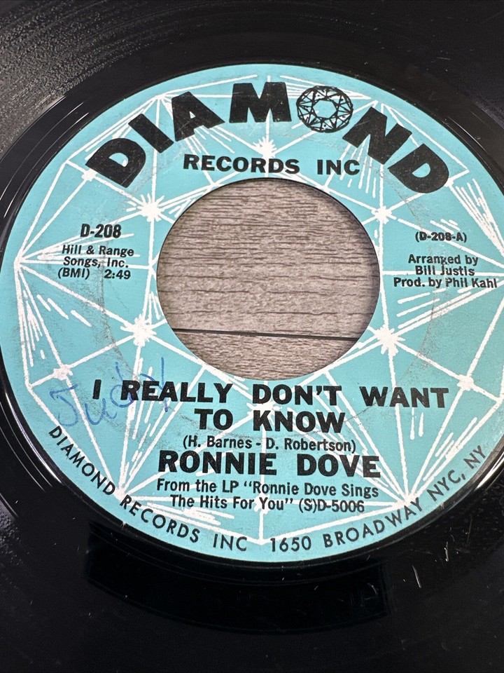 Diamond Records Ronnie Dove I Really Don't Want To Know/Years of Tears ...