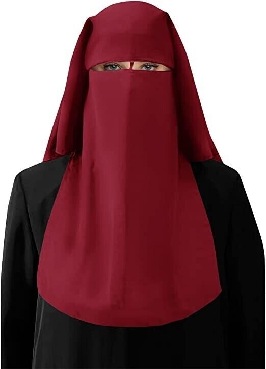 Saudi Style Three Layer Niqab Muslim Face Veil Elegant Maroon Hijab ...