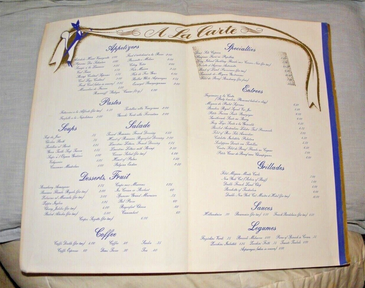 VINTAGE LARGE MENU BLUE FOX SAN FRANCISCO CA 1960's | eBay