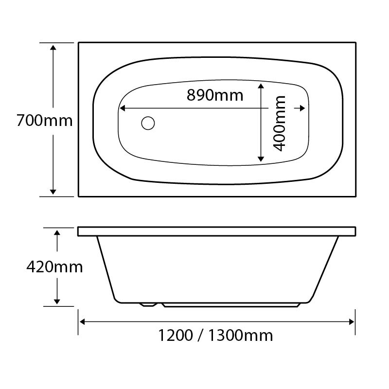 1200 Small Bath Tub White Acrylic Compact Space Saving Bath 1200 x 700 ...