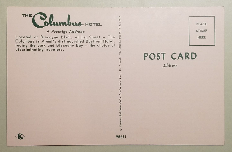 The Columbus Hotel - Miami, Florida Postcard | eBay