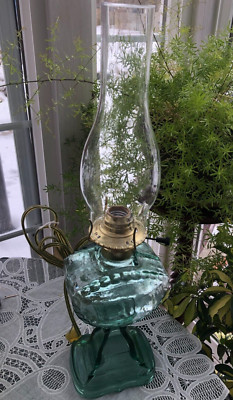ANTIQUE REPRODUCTION OIL LAMP - CORDED ELECTRIC - GREEN "FLAT" | eBay