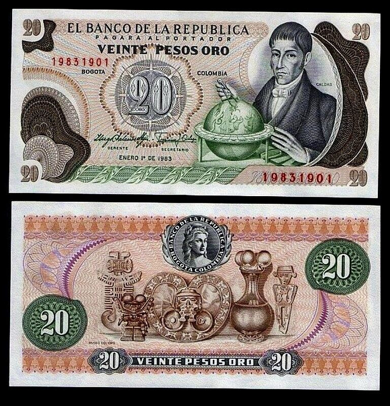Colombia 1983 * 20 Pesos * Lucky Serial Numbers ! * Prefix - 1949 ...