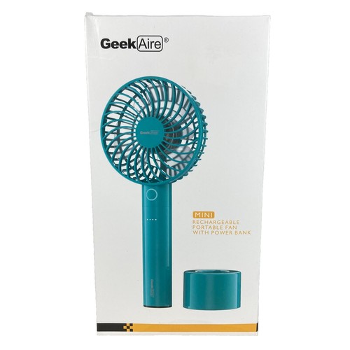 Geek Aire Mini Rechargeable Portable Fan + Power Bank 6 Blade 5 Speed ...