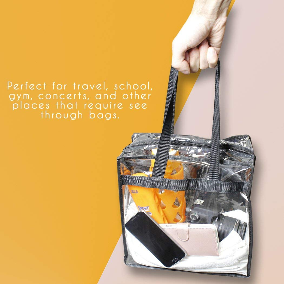 2x Clear PVC Tote Bag Women Large Transparent Handbag Zip Purse Stadium ...