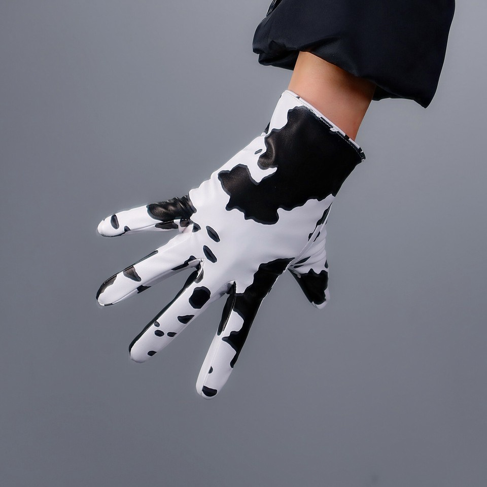 COW PRINT LONG GLOVES Faux Leather PU 24" 60cm Animal Print Black White ...
