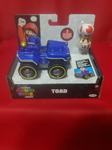 NEW Super Mario Bros Movie TOAD Figure & Pull Back Racer Kart Toy Set ...