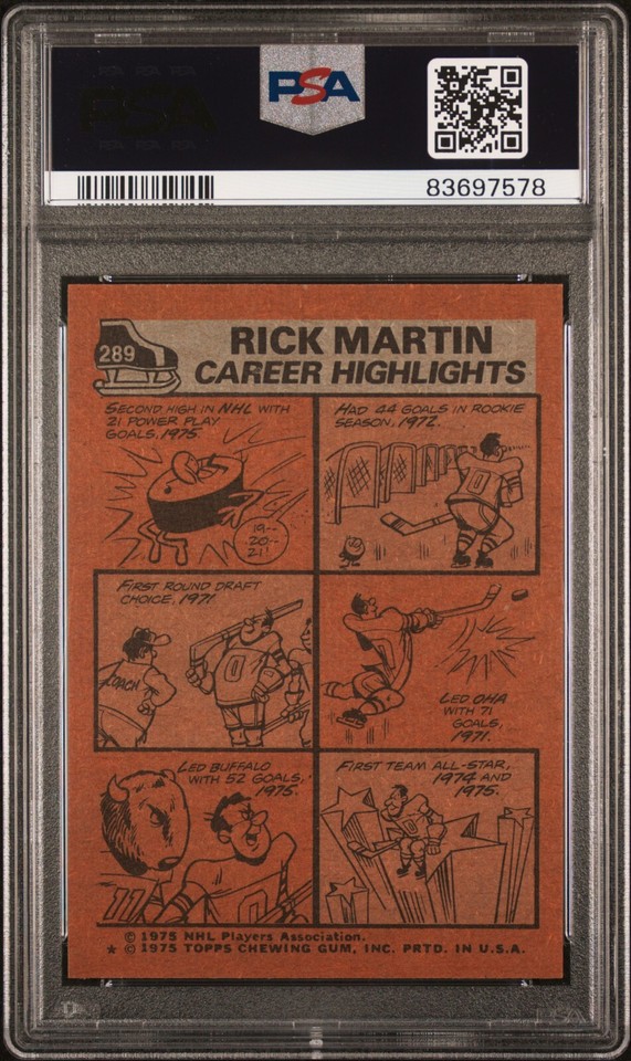 1975-76 TOPPS #289 RICK MARTIN GRADED PSA 9 MINT BUFFALO SABRES HOCKEY ...