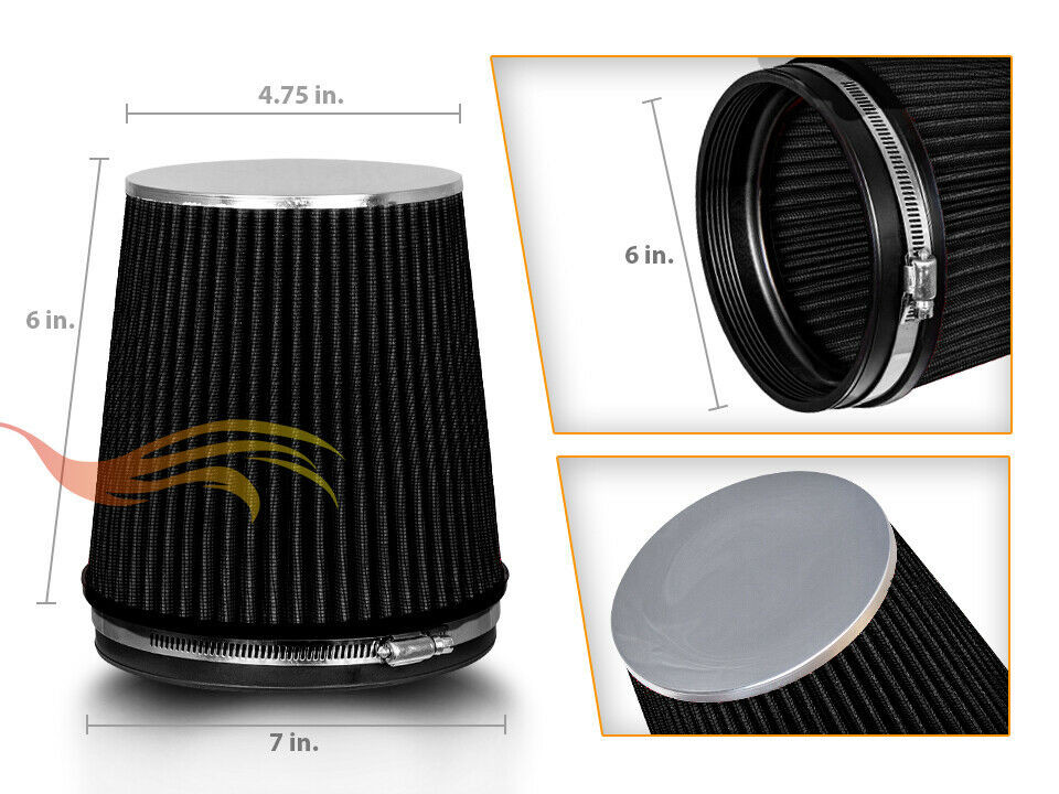 BLACK 6 Inches 6" Inlet 152.4mm Cold Air Intake Cone TRUCK FILTER Short ...