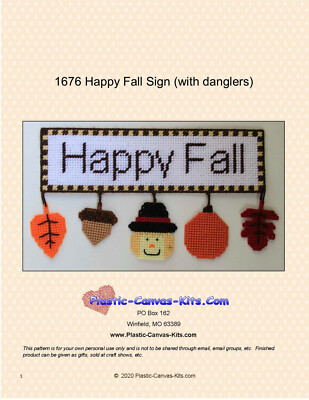 Happy Fall Sign with Danglers-Plastic Canvas Pattern or Kit | eBay