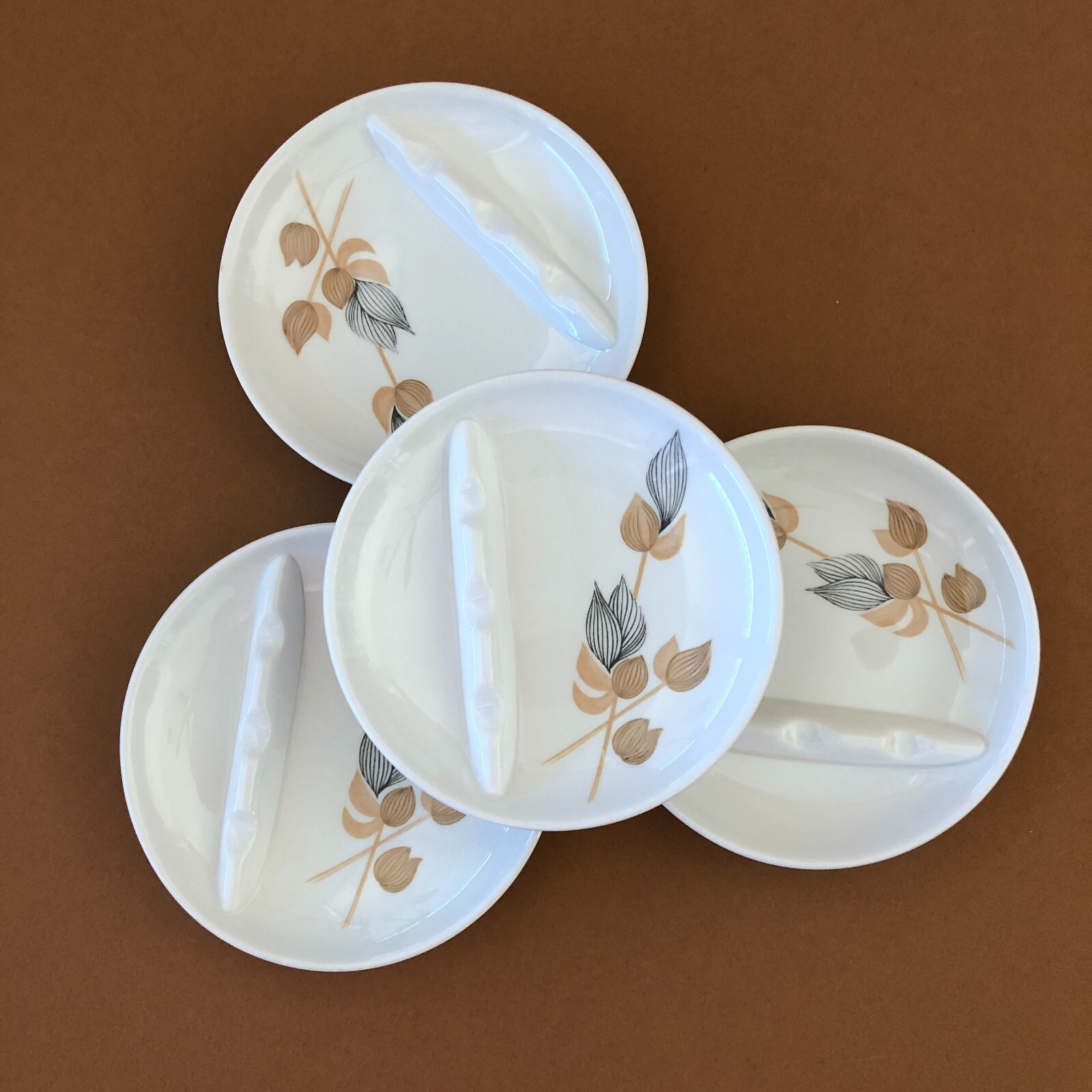 Franciscan "Fan Tan" 4 Whitestone Ware" Small 3.75” Round Ashtrays ...