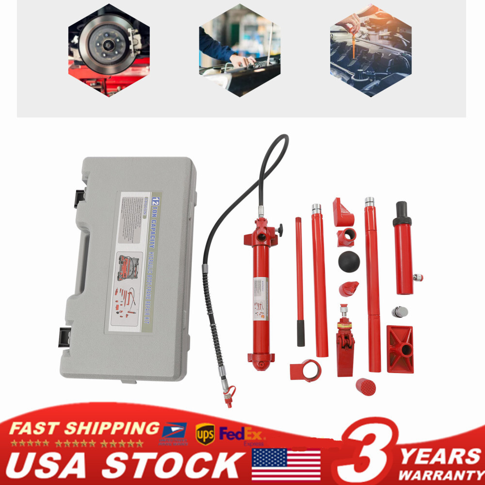 12 Ton Hydraulic Jack Air Pump Lift Ram Body Frame Porta Power Kit ...