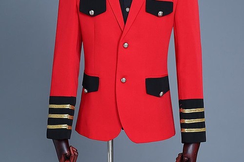 2PC Men's Epaulet Military Dress Suit Coat Tops Slim Fit Court Single ...
