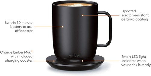 New Ember 2 14 oz Black Temperature Control Smart Heated Mug 80 Minute ...