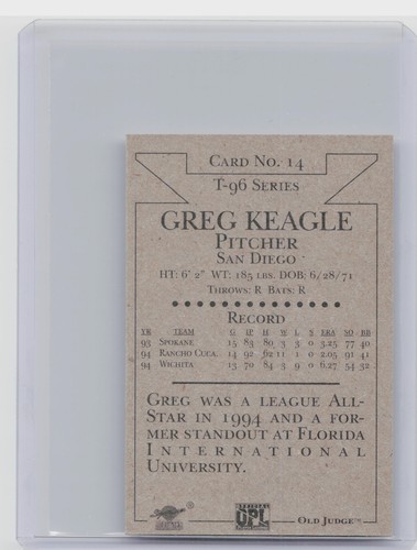 1996 Signature Rookies Old Judge Greg Keagle AU SN6000 #14 Quakes ...