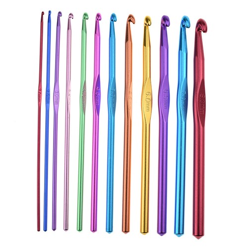 12 Set Multi Coloured Aluminium Crochet Hooks Yarn Knitting Needles Set ...