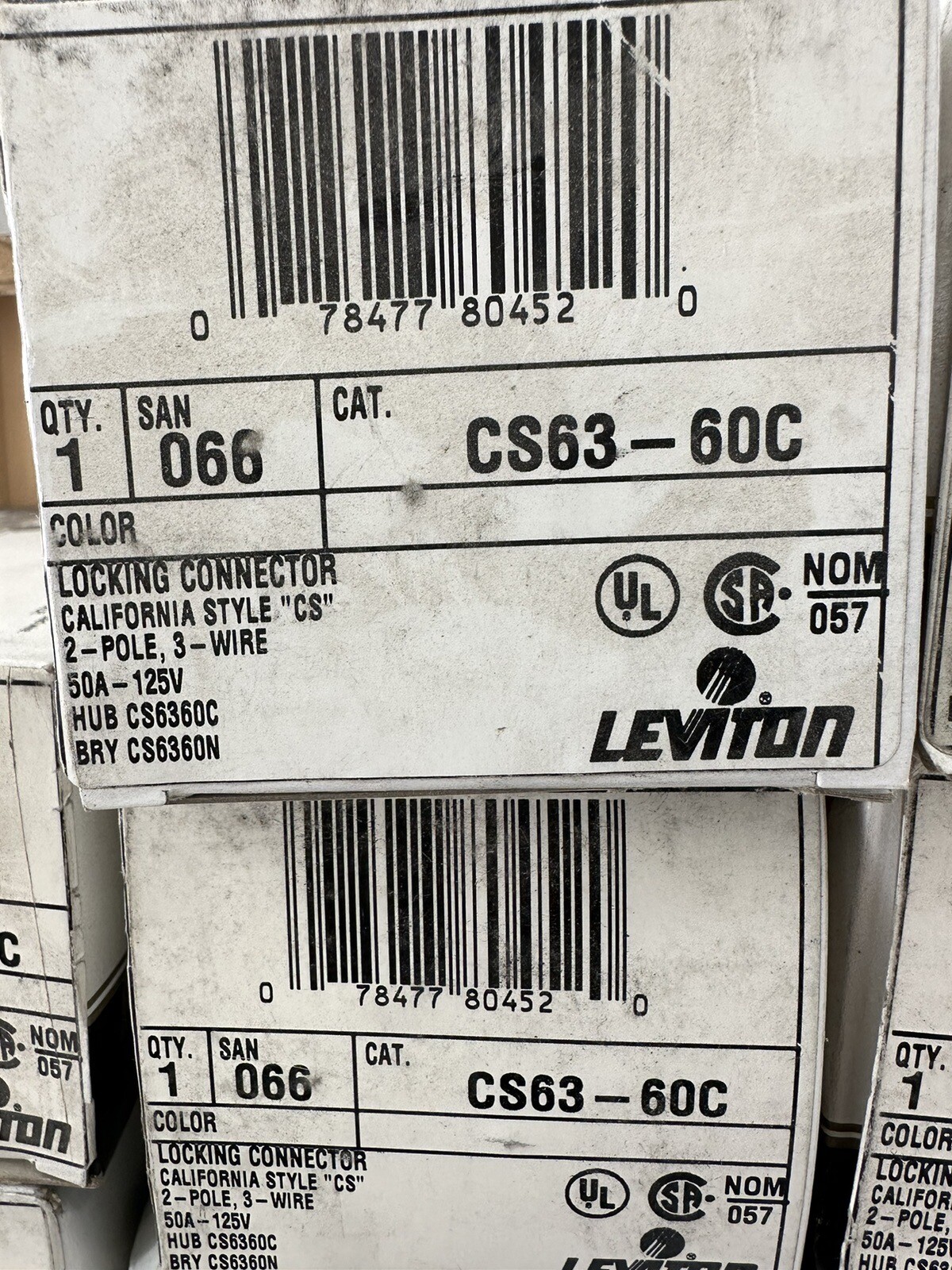 New LEVITON Locking Connector CS6360C 50A 125V 2 Pole 3 Wire CS63-60C ...