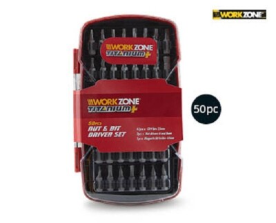 QUALITY WORKZONE TITLNIUM 50PC NUT & BIT DRIVER SET HEX STAR PHILLIPS ...