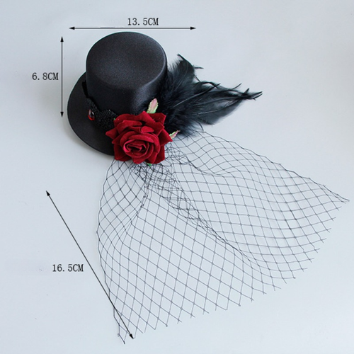 Lady Gothic Small Top Hat Black Veil Hair Clip Punk Feather Flower ...