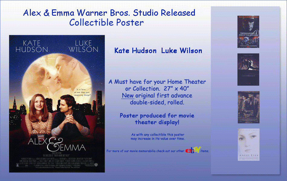 EMMA & ALEX Original Studio Released Licensed Movie Poster KATE HUDSON ...