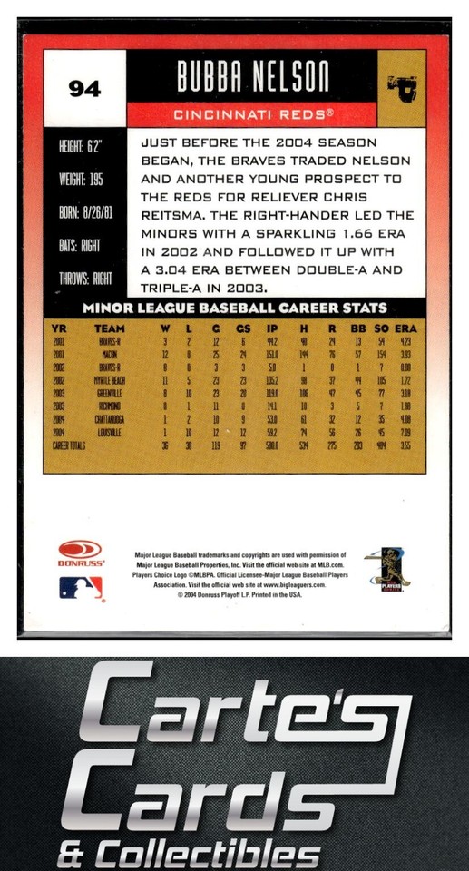 Bubba Nelson 2005 Donruss #94 Cincinnati Reds TTM/IP Signed Autographed ...