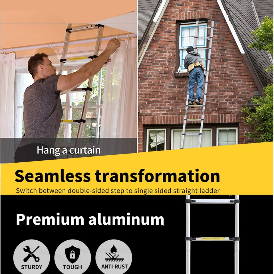 5.2M Portable Heavy Duty Aluminium Telescopic Steps Ladder Extendable ...